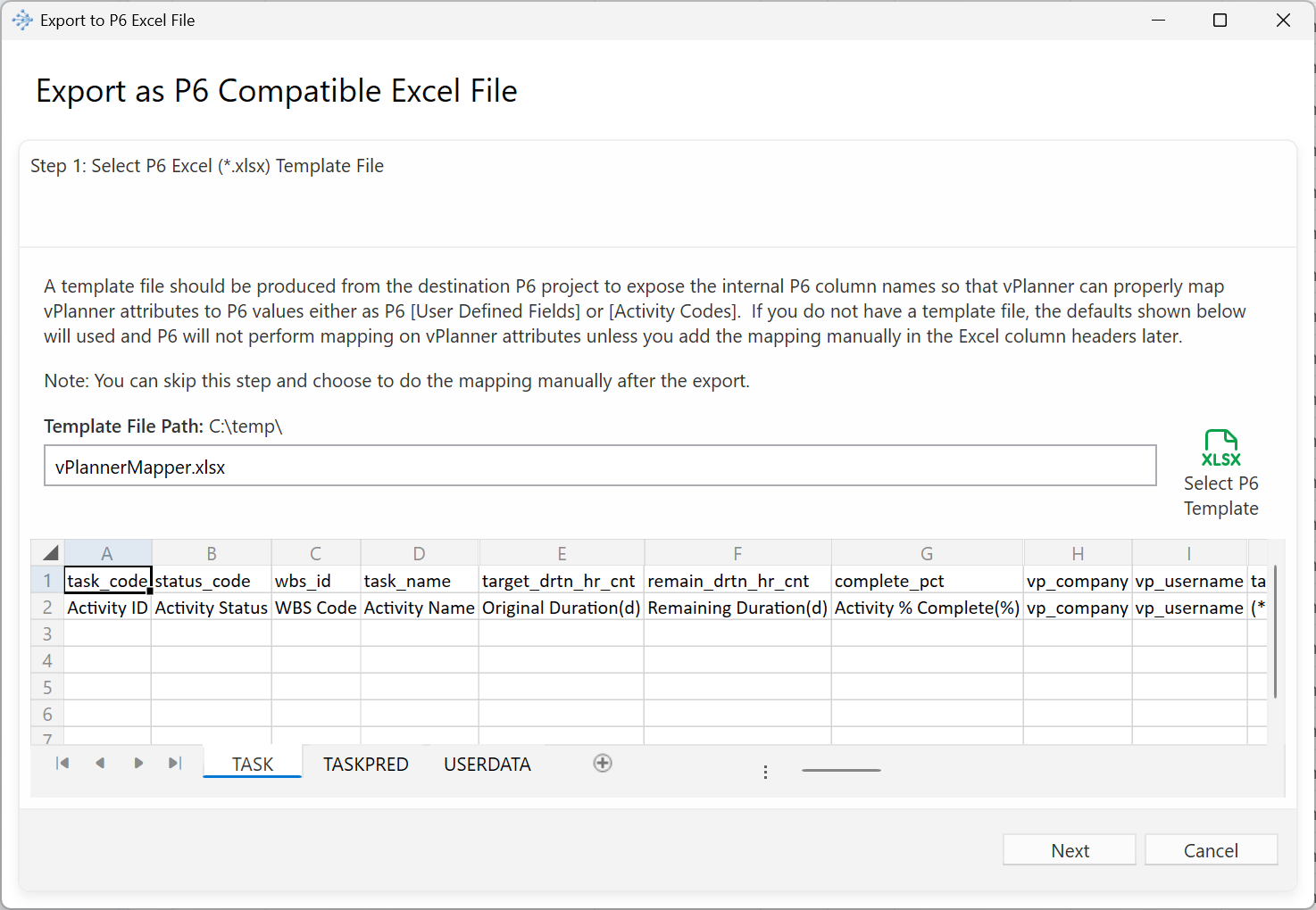 6.3.3. P6 XLSX File
